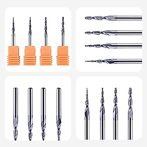 SpeTool 4Pcs/Pack Assorted R0.25~1.0 Tip 1/8" Tapered End Mill Cone Ball Nose Carbide Bit CNC Cutter for Carving Engraving