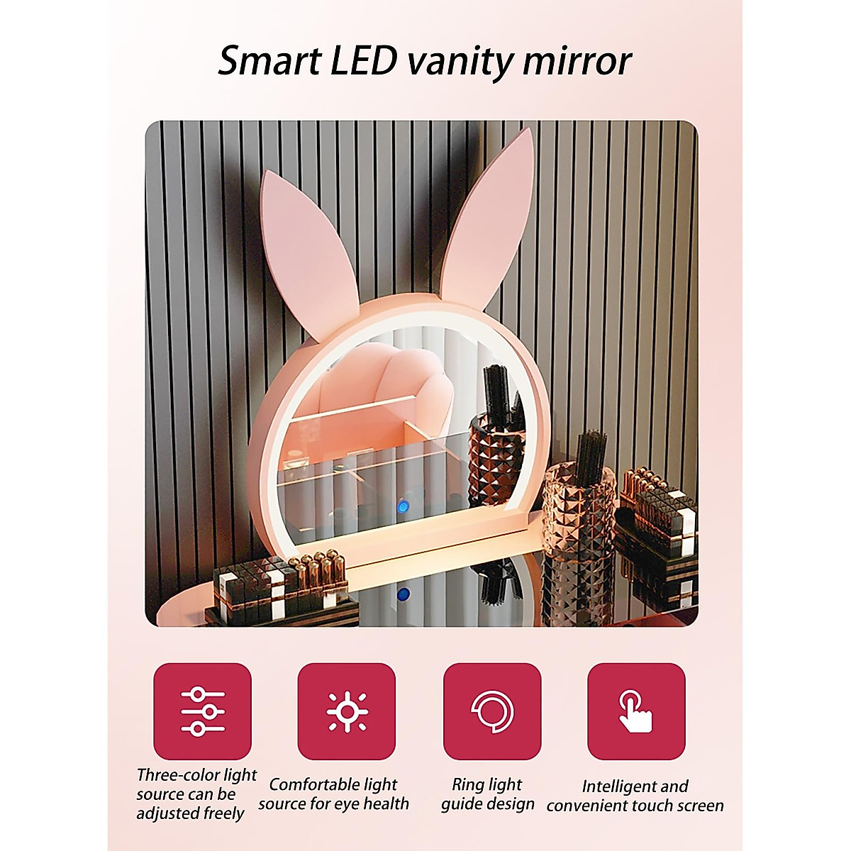 SFJATTA Pink Vanity Dressing Table Set, Wooden Makeup Desk with Cushioned Stool, Girls Women Vanity Desk for Bedroom Dressing Room, for Modern Bedroom Small Space (Pink Table) (Size : 80cm/31.5in)