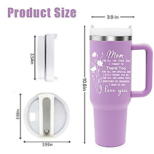 Vprontse Mom Tumbler with Handle - 40oz Stainless Steel Travel Mug Insulated Coffee Cup, Mom Birthday Gifts from Daughter, Gift for Moms Birthday Mother Day