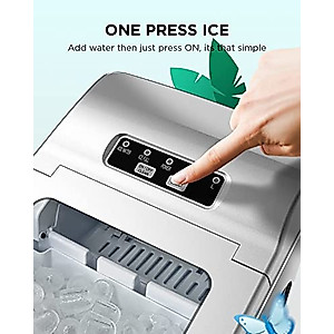 Ice Makers Countertop - Silonn Portable Ice Maker Machine for Countertop, Make 26 lbs Ice in 24 hrs, 2 Sizes of Bullet-Shaped Ice with Ice Scoop and Basket, Grey