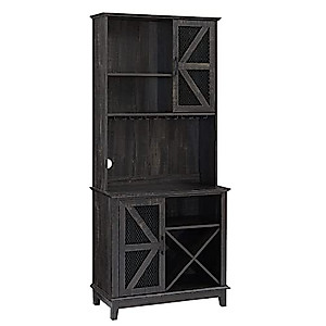 Lounge or Dining Room Stylish and Modern Charcoal Liquor Bar Cabinet with a Mix of Cabinets and Shelves and Wine Rack