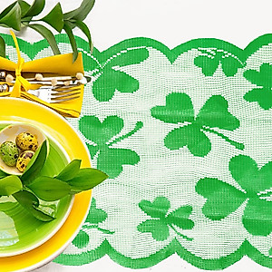 St. Patrick's Day Table Runner 11.8"x70.8",with 4 PCS Placemats,Green Clover Table Placemats for St Patricks Day Decorations,Spring Party Decoration,Decor Supplies