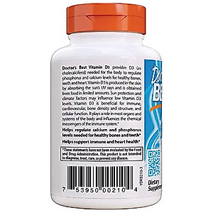 Doctor's Best Vitamin D3 2 000 IU Healthy Bones Teeth Heart Immune Support NonGMO GlutenFree Soy Free , 180 Count