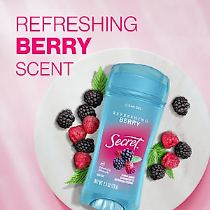Secret Fresh Antiperspirant Deodorant for Women, 72hr Breathable Sweat & Odor Protection, Instant Freshness & Gentle, PH Balancing Minerals, Clear Gel, Refreshing Berry Scent, 2.6 oz (Pack of 2)