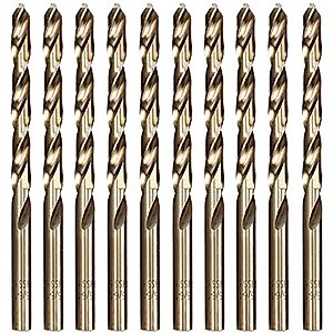 Hymnorq M35 Cobalt Steel 15/64 Inch Dia. x 3.86 Inch Long Twist Drill Bit Set of 10pcs, Jobber Length and Round Shank, Self-Centering 135 Degree Split Point Heat Resistant for Metalworking