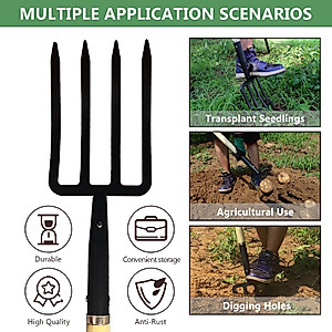 FORCOLID Garden Fork, 4-Tine Spading Digging Fork, Pitch Fork-45Inch, Forged Steel Y-Grip, Wood Handel