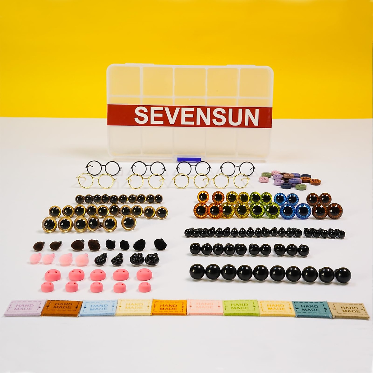 SEVENSUN Safety Eyes for Amigurumi 247 PCS, Crochet Glasses Noses and Buttons, Various Designed Crochet Accessories, Stuffed Crochet Eyes with Washers, Craft Doll Eyes and Nose