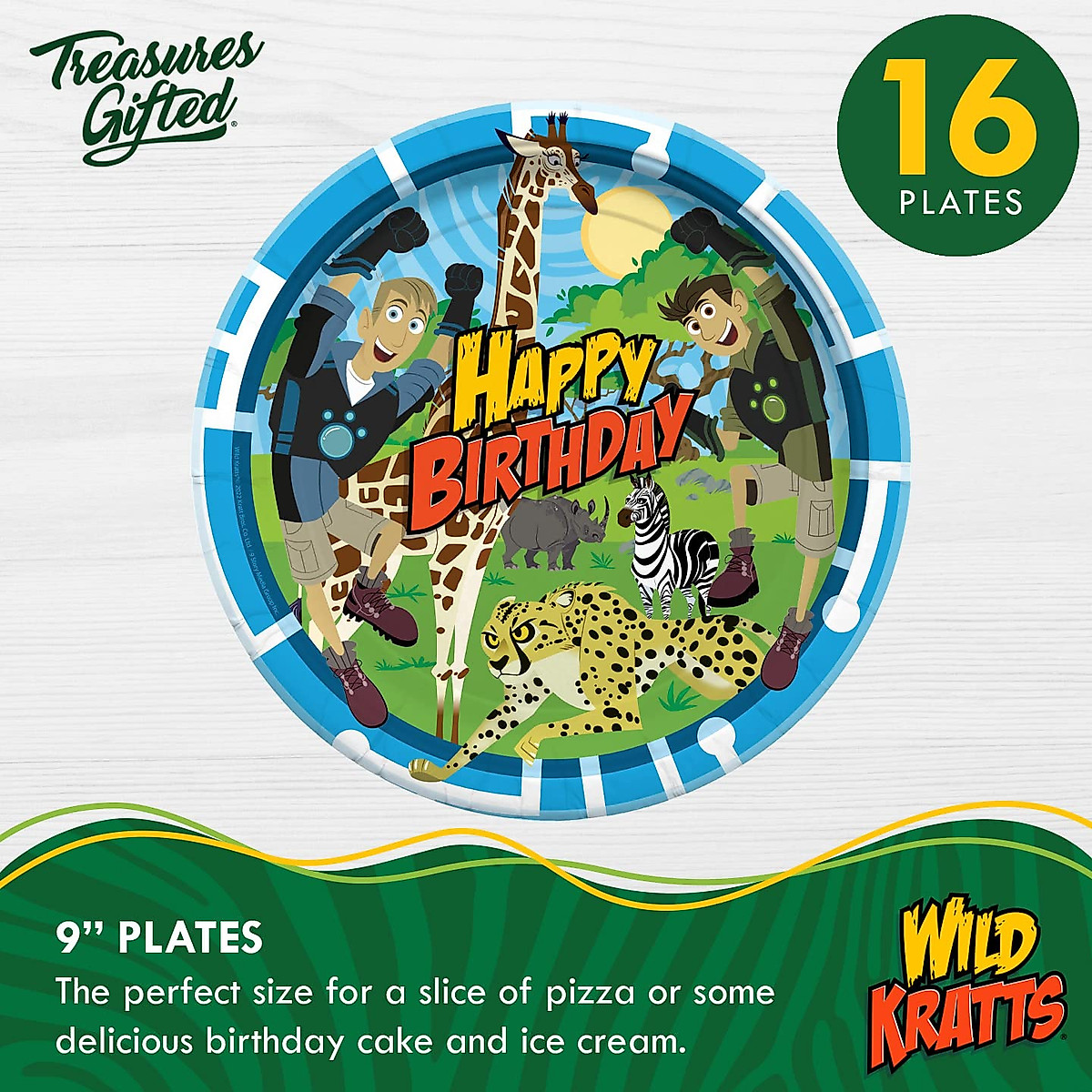 Treasures Gifted Officially Licensed Wild Kratts Dinner Plates 16ct - 9in Wild Kratts Party Plates - Wild Kratts Birthday Party Supplies - Wild Kratts Paper Plates - Wild Kratts Plates