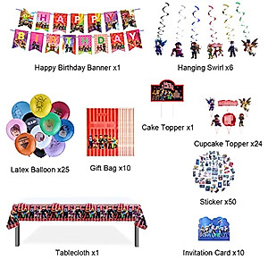 142Pcs Robot Game Theme Birthday Decorations Party Suppleis Include Banners, Tablecover, Cake Toppers, Stickers, Gift Bags, Balloons, Robot Theme Party Supplies for Kids and Game Lover