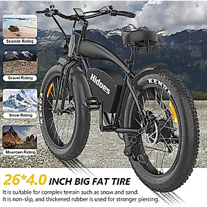 Hidoes 1600W(Peak) 26” Fat Tire Electric Bike 18.2Ah 48V 37MPH 35Miles 7-Speed Gears Electric Snow Beach Mountain Ebikes Electric Bicycle Electric Dirt Bike for Teens Adult