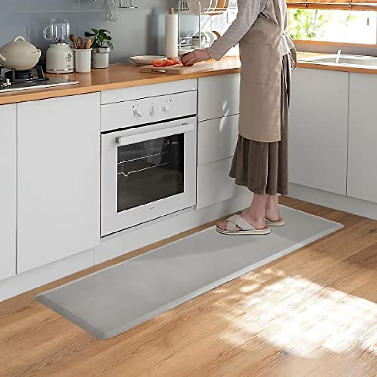 ZVV Kitchen Mats Cushioned Anti-Fatigue Floor Mat Waterproof [2 PCS] Kitchen Mats and Rugs Heavy Duty PVC Ergonomic Comfort Standing Foam Mat for Kitchen, Floor Home, Office, Sink, Laundry, Gray