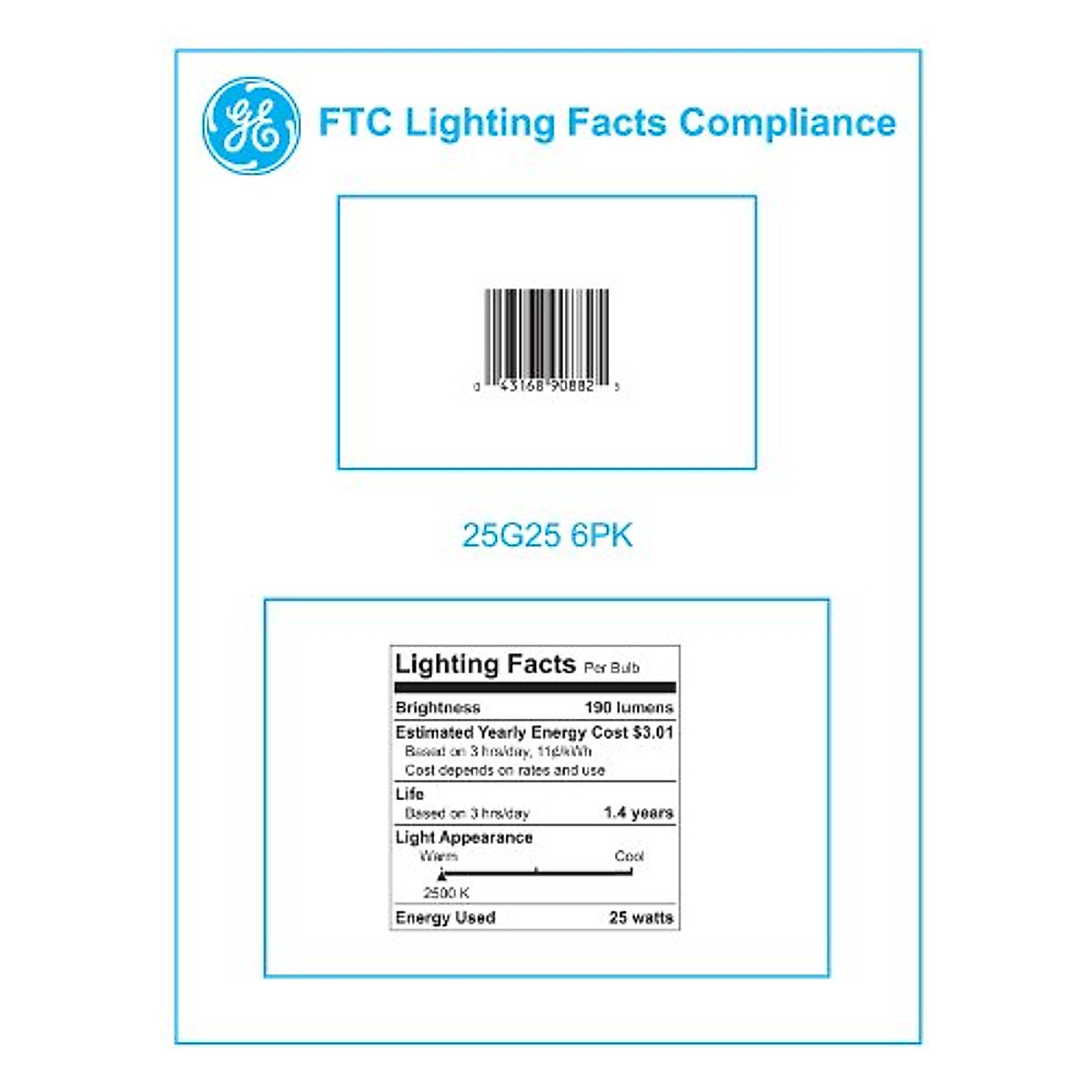 GE Lighting 12983 25-Watt G25 Globe Light Bulb, Crystal Clear