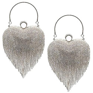 WANLIAN Women Luxury Cute Heart Shape Tassel Evening Clutch Bag Rhinestones Wedding Party Purse Handbag Evening Bags