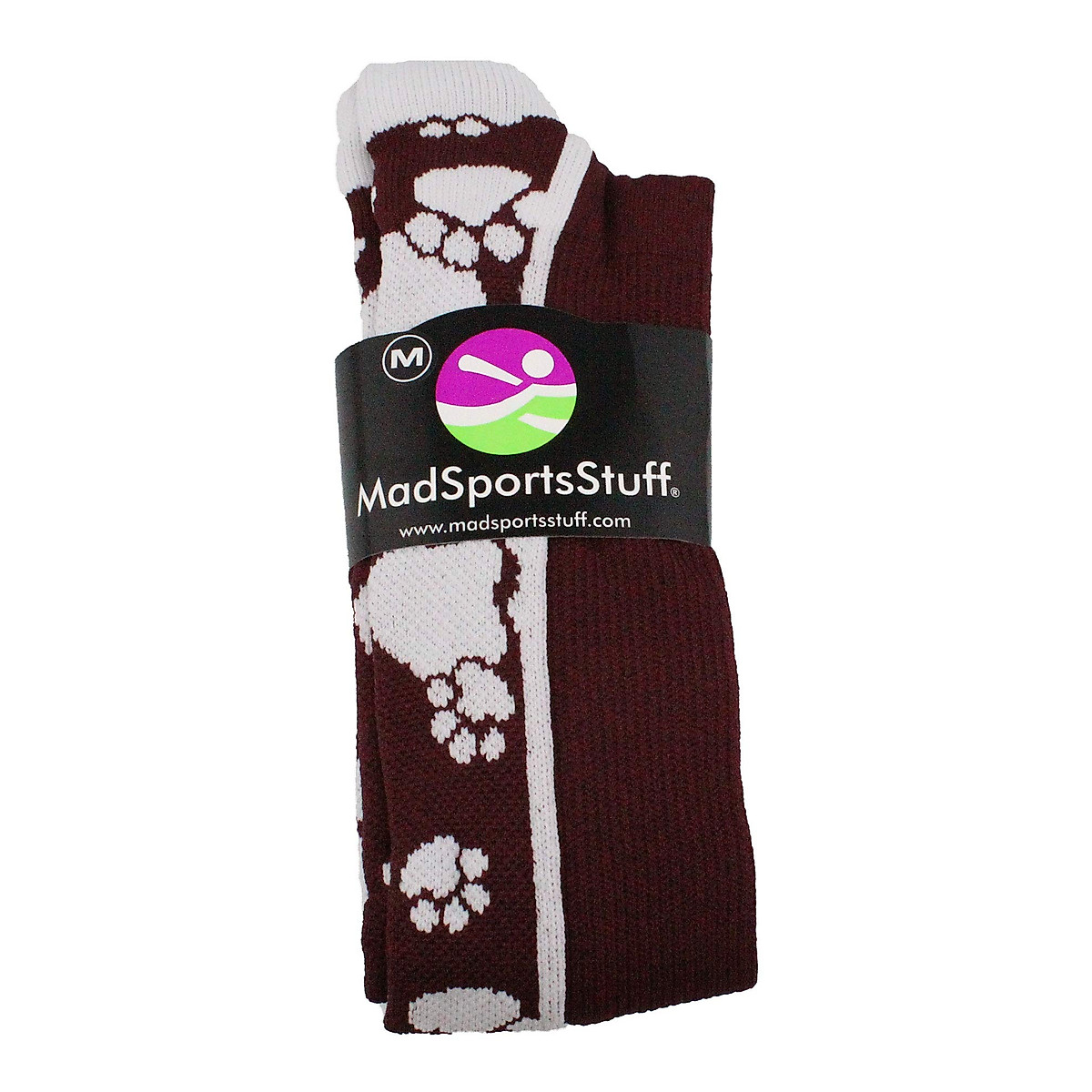 Crazy Socks with Paws Over the Calf (Maroon/White, Small)