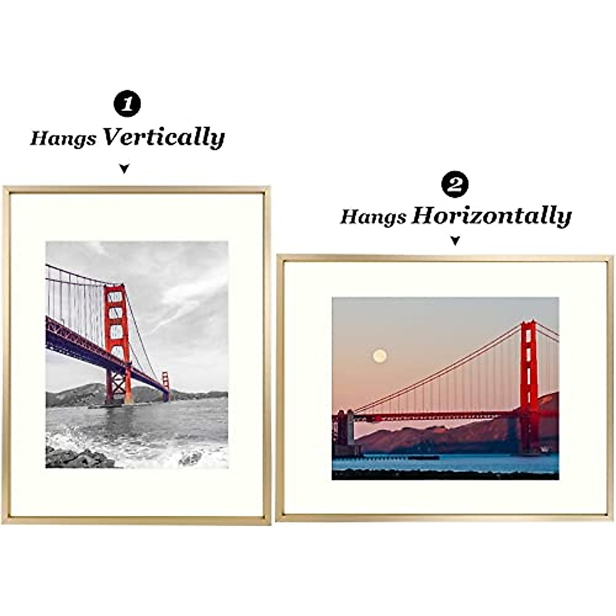 Frametory, 11x14 Aluminum Photo Frame with Ivory Color Mat for 8x10 Picture & Real Glass, Metal Picture Frame Collection (Gold, 1-Pack)