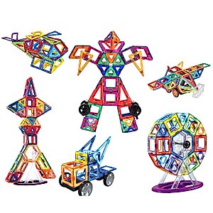 Dreambuilder Toy 162 Pieces 2nd Generation Magnetic Tiles Magnet Building Blocks with car Set and Educational Cards, Super Large Building Blocks Game Set