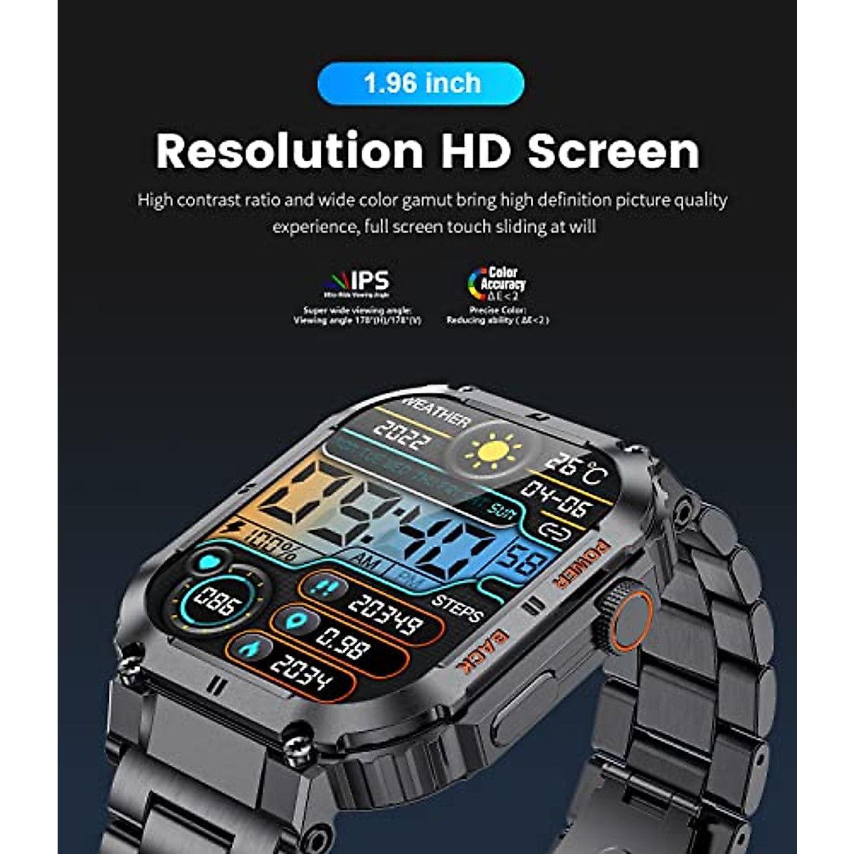 Military Smart Watches for Men(Answer/Dial Calls), 1.96'' HD Fitness Watch with Heart Rate/Blood Oxygen Monitor, AI Voice/400mAh Battery, IP67 Waterproof Rugged Outdoor Smartwatch for Android iOS