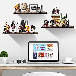 iPeTata Floating Shelves, Wall Mounted Rustic Wood Wall Storage Shelves for Bathroom, Bedroom, Kitchen, Living Room, Office and Coffee Bar Wine Bar, with Towel Bar and 5 Hooks, Set of 3 (Brown)