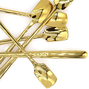 6 PCs Stainless Steel Mixing Spoon with Gold Finish - Stirrer Spoon with Shovel-Shaped Head for Coffee, Ice Tea, Soft Drink, Cocktail, Length 6-1/32-Inch (15.3 cm)