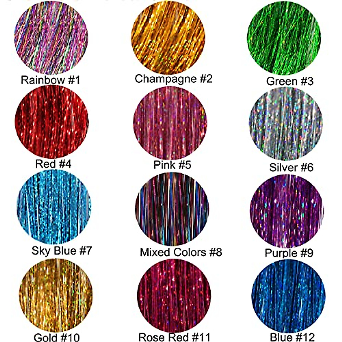 Hair Tinsel Kit with Tools 12 Colors 2400 Strands Hair Tinsel Heat Resistant Tinsel Hair Extensions Sparkling Colorful Fairy Hair Shiny Glitter Hair Extensions for Women Girl Kids 47Inch