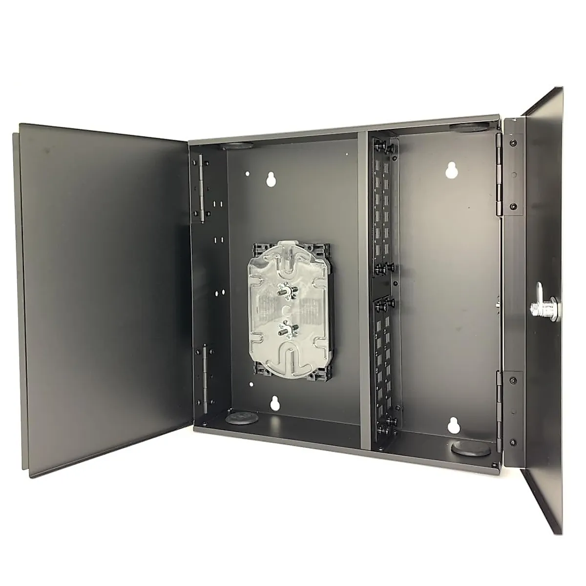 Metamas Lab - Unloaded 24 Port SC Simplex Fiber Optic Wall Mount Enclosure Box Made of Aluminum Alloy - Holds 4pcs LGX 6 Port Panels - Included Splice Trays/Fusion Protector Sleeve/Cable Tie/Bunny