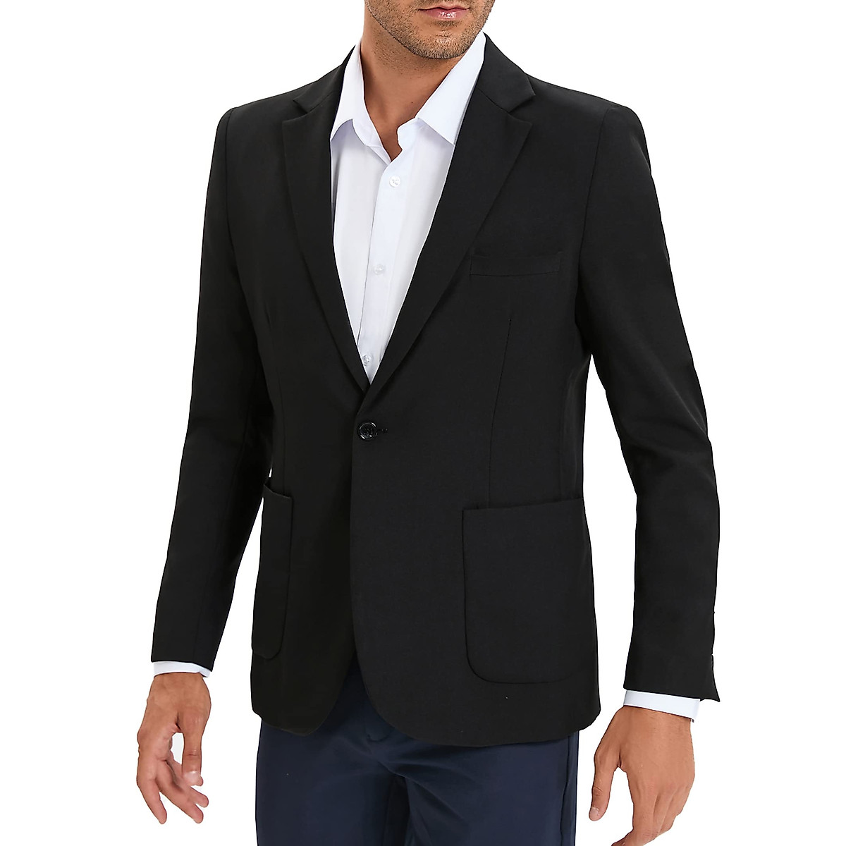 EliteSpirit Men's Sport Coats & Blazers Linen Suit Jacket for Men Casual Suits One Button Black XL