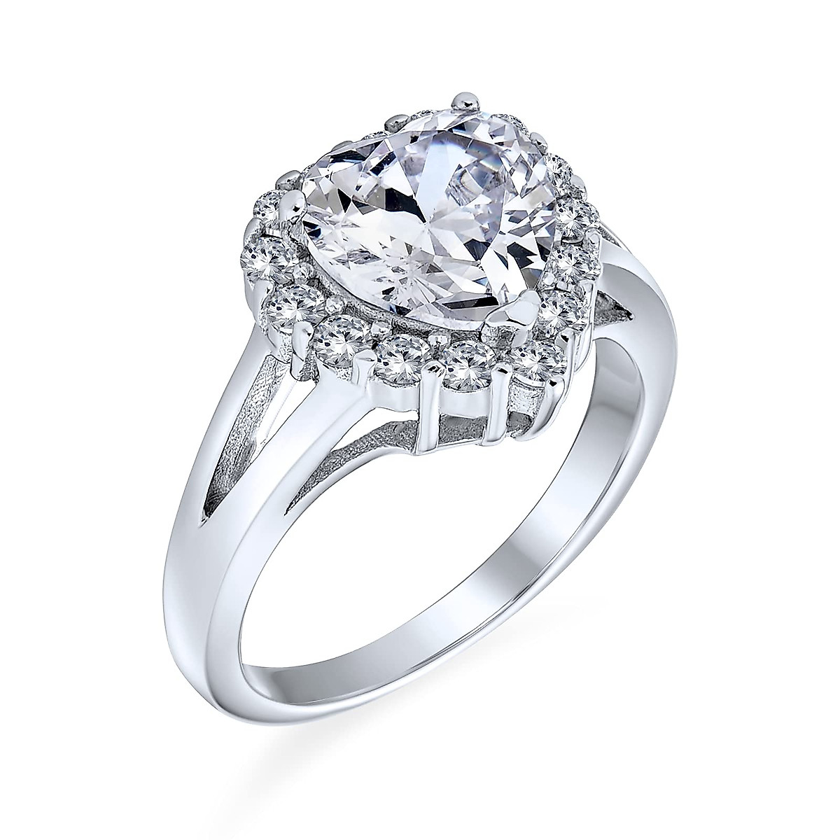Personalize Romantic Statement 3CT AAA CZ Halo Promise Brilliant Cut Heart Shape Engagement Ring For Women .925 Sterling Silver Split Band Customizable