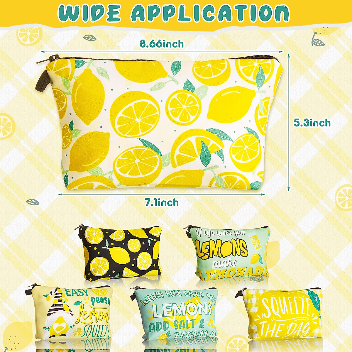 Reginary 6 Pcs Makeup Bags Purse Travel Cosmetic Pouch Waterproof Multifunction Makeup Pouch with Zipper Toiletry Bag Pencil Case Organizer Makeup Accessories for Women Girls Teenagers (Lemon Style)