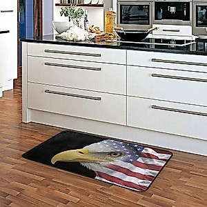 Kitchen Rugs Runner Bald Eagle with USA Flag Doormat Bath Rugs for American Independence Day July 4th Area Rugs for Bathroom Kitchen Indoor 39" X 20"
