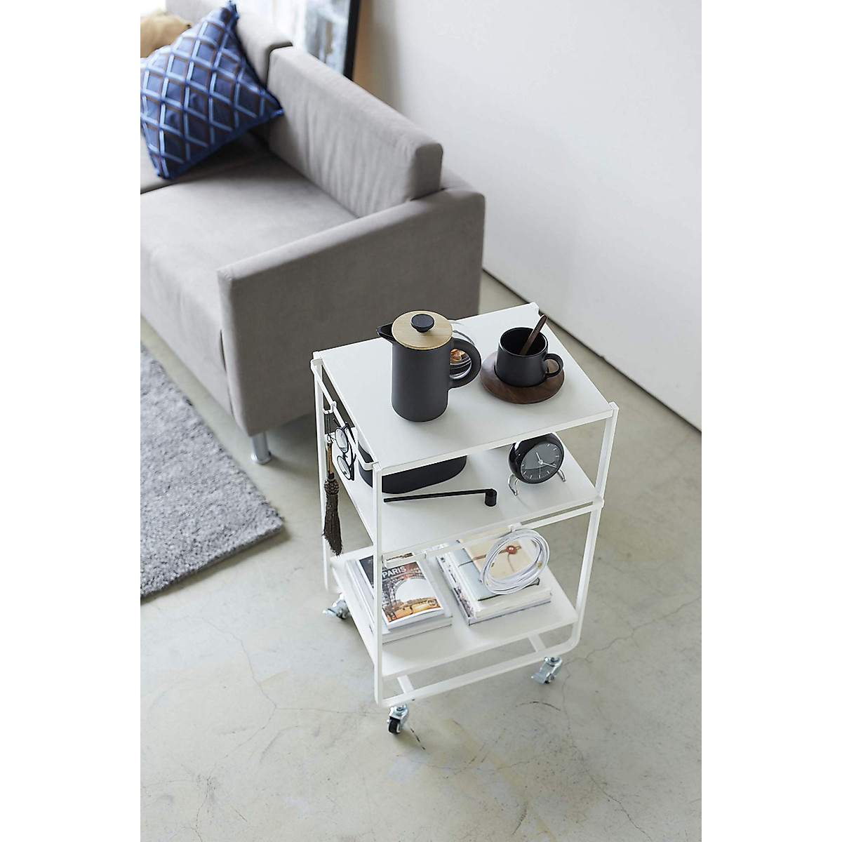 YAMAZAKI Home 3-Tier Storage Utility Kitchen/Bathroom | Steel | Rolling Carts, One Size, White