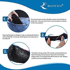 RANDY SUN Unisex Quick-Dry Sand Not Waterproof Socks, Barefoot Shoes for Summer Fun Surf Swim Yoga Exercise Water Sport Protect Against Hot Sand and Shells (1 Pair Black Red Printed Low Cut S)