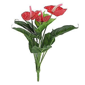 Mumusuki Artificial Flower Bouquet Plastic Artificial Plant Fake Red Anthurium Flowers Bouquet Wedding Home Garden Decor