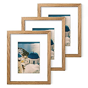 Axeman 8x10 Picture Frame with Mat for 5x7, Solid Oak Wood Picture Frames Set of 3 Packs, Natural Wood Frame for Wall and Tabletop Display Photo Frame with Tempered Glass for Home Decor- Nature