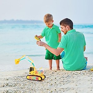 Remote Control Excavator,RC Excavator Toy Age 4-7 RC Construction Vehicles with Sound Lights Birthday for Boys 6 7 8 9