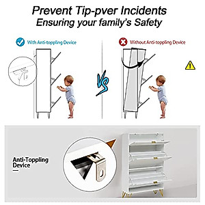 Anbuy Shoe Cabinet, Free Standing Tipping Bucket Entryway Shoes Cabinets, Shoes Storage Cabinet with 3 Flip Drawers, Narrow Shoe Rack Cabinet for Entryway, Modern Shoes Organizer (White)