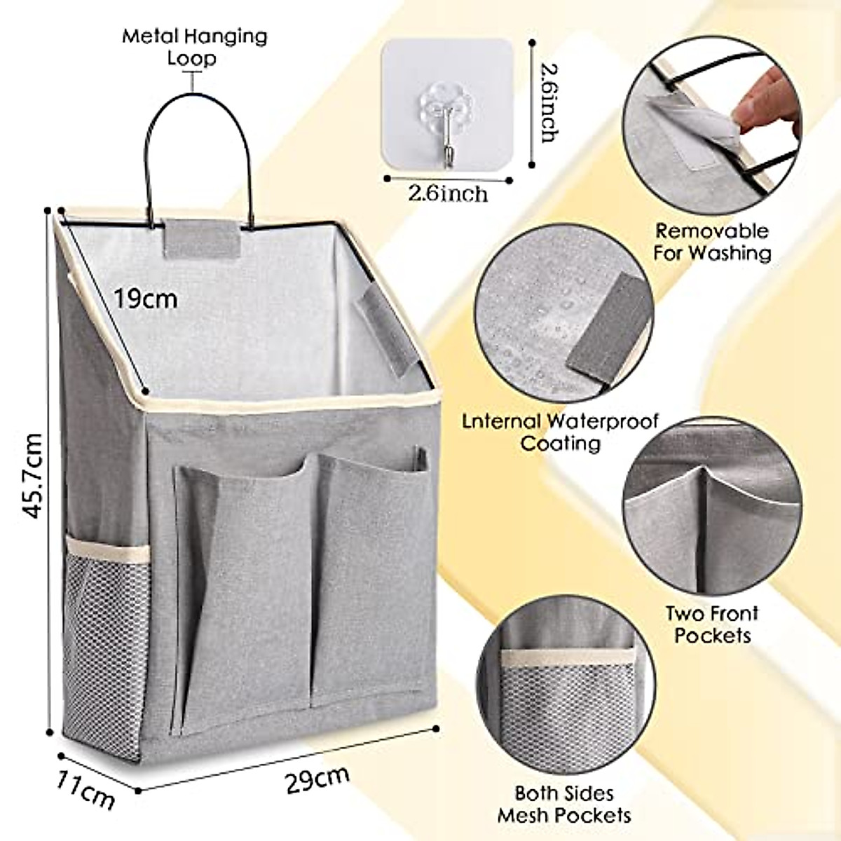 FJZZ Wall Hanging Storage Bag with Pockets, Upgrade Large Multifunctional Linen Cotton Wall Mounted Sundries Organizer for Hanging in Entryway, Dormitory, Bedroom, Bathroom- Sticky Hook Included