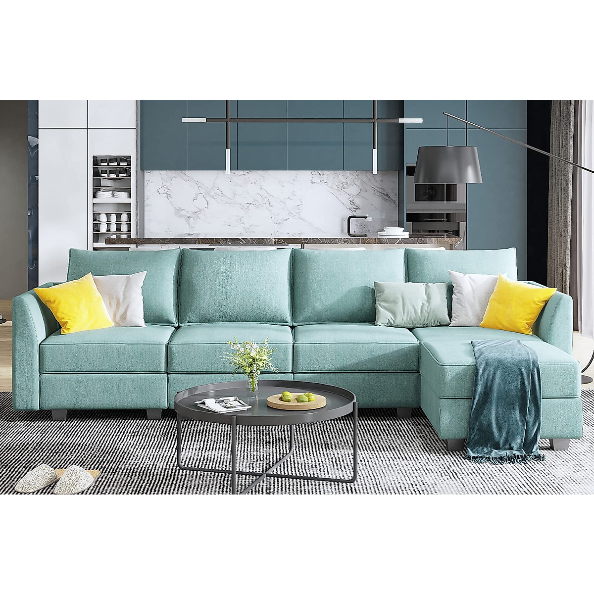 HONBAY Modular Sectional Couch with Reversible Chaise L-Shape Sofa 4-Seat Corner Couch Modular Sofa with Storage Seat, Bluish Grey