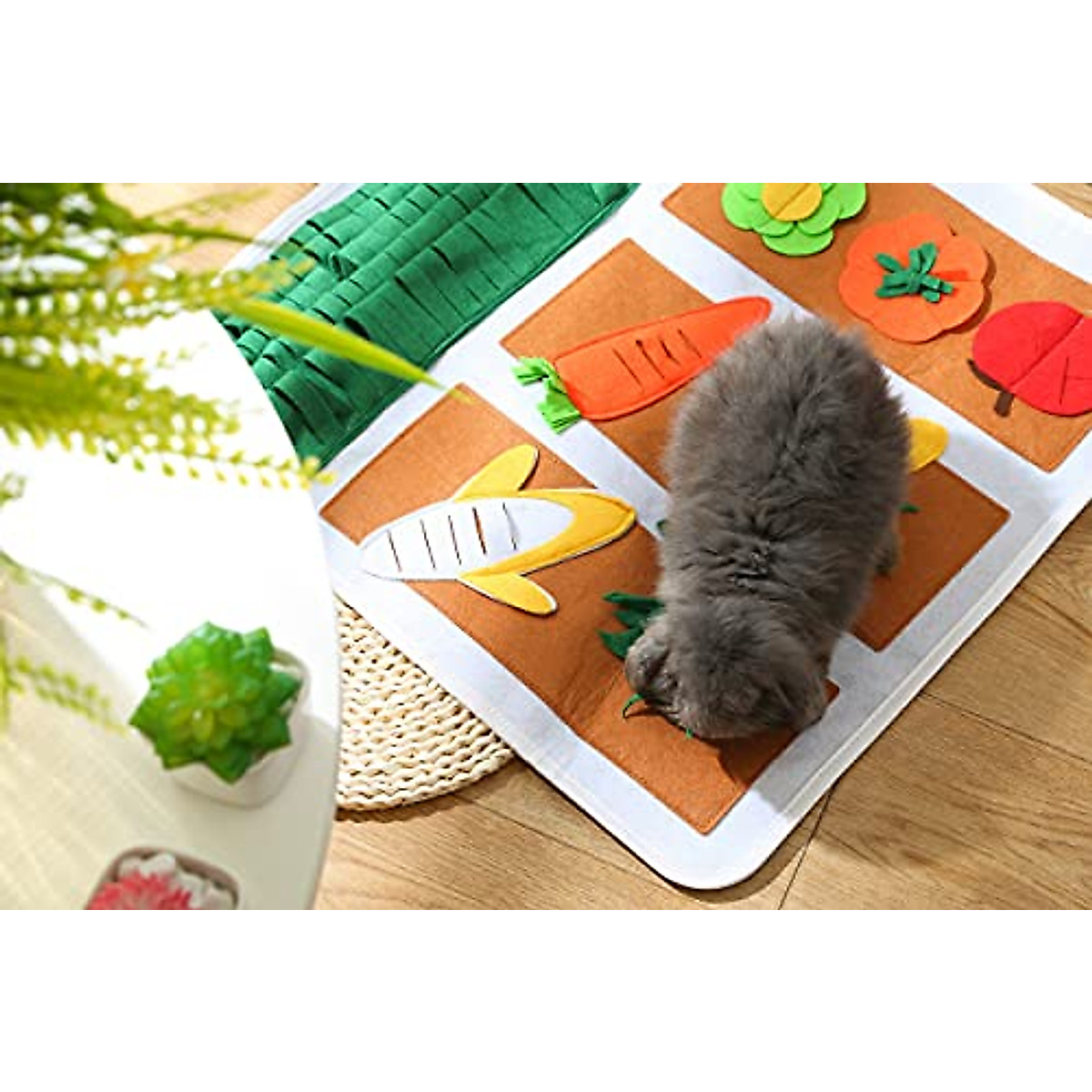 Rabbit Foraging Mat 20" × 20" Machine Washable Polar Fleece Pet Snuffle Mat Encourages Natural Foraging Skills Interactive Games for Bunny, Guinea Pigs, Chinchillas, Small Animals, Dog