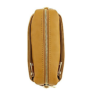 FashionPuzzle Triple Zip Small Crossbody Bag (Dark Mustard)