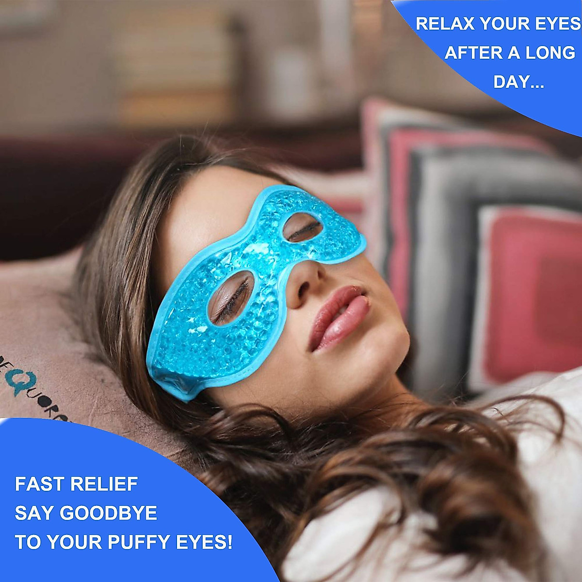 2PCS Gel Eye Mask, Reusable Hot Cold Therapy Eye Mask for Puffiness /Dark Circles/Eye Bags /Dry Eyes/Headaches/Migraines/Stress Relief, Cooling and Compress Eye Mask (Blue)