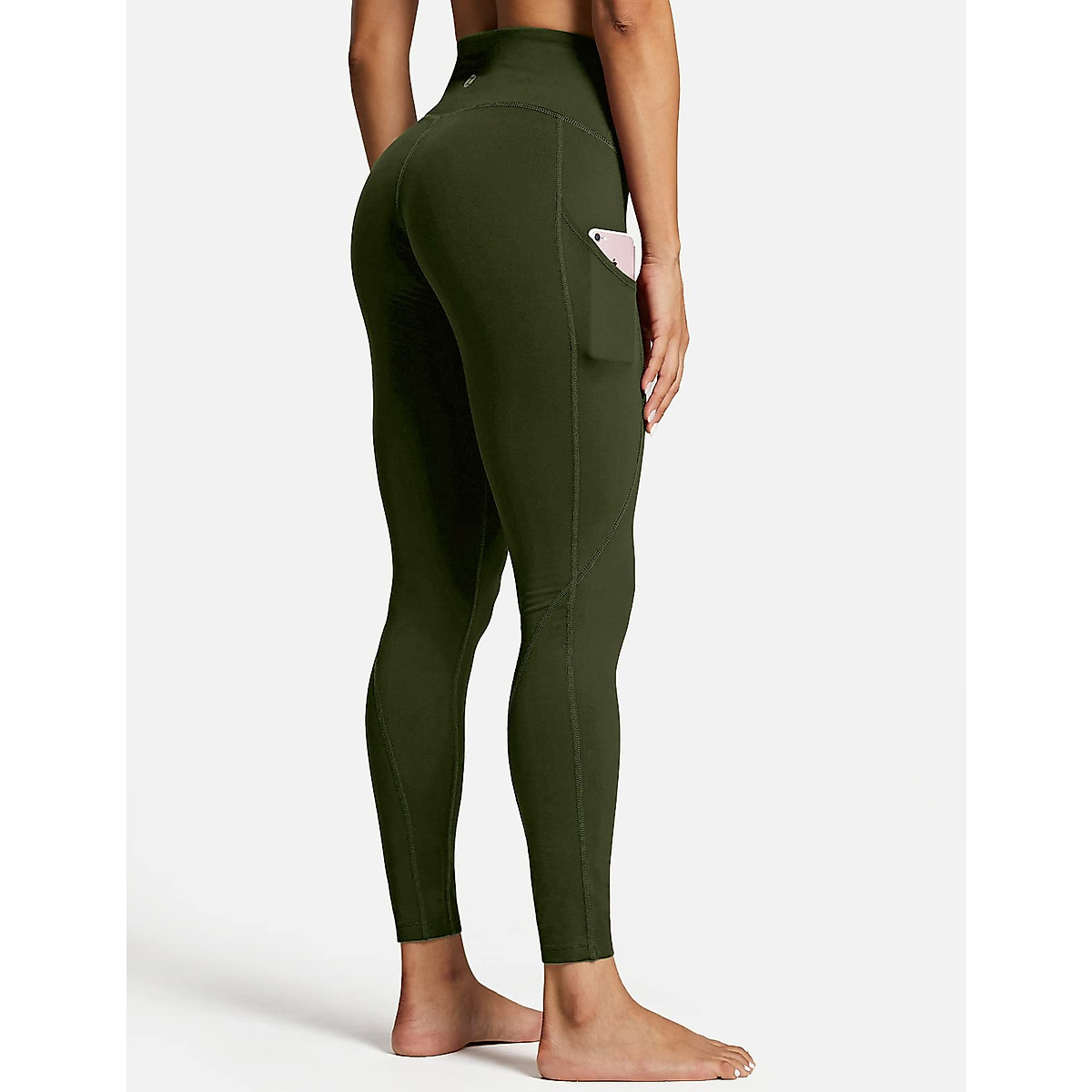 ZUTY Women's 7/8 High Waisted Workout Yoga Leggings with Pockets Athletic Spandex Leggings Yoga Pants Running Tights 25" X Side Line Green 2XL