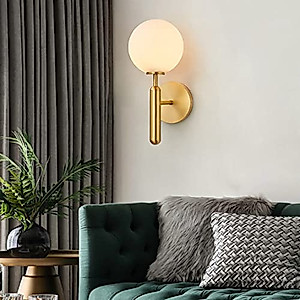 KCO Lighting Gold Modern Wall Sconce Golden Mid Century Industrial Matte Globe Glass Wall Light for Bedroom Vanity Light (Wall Lamp)