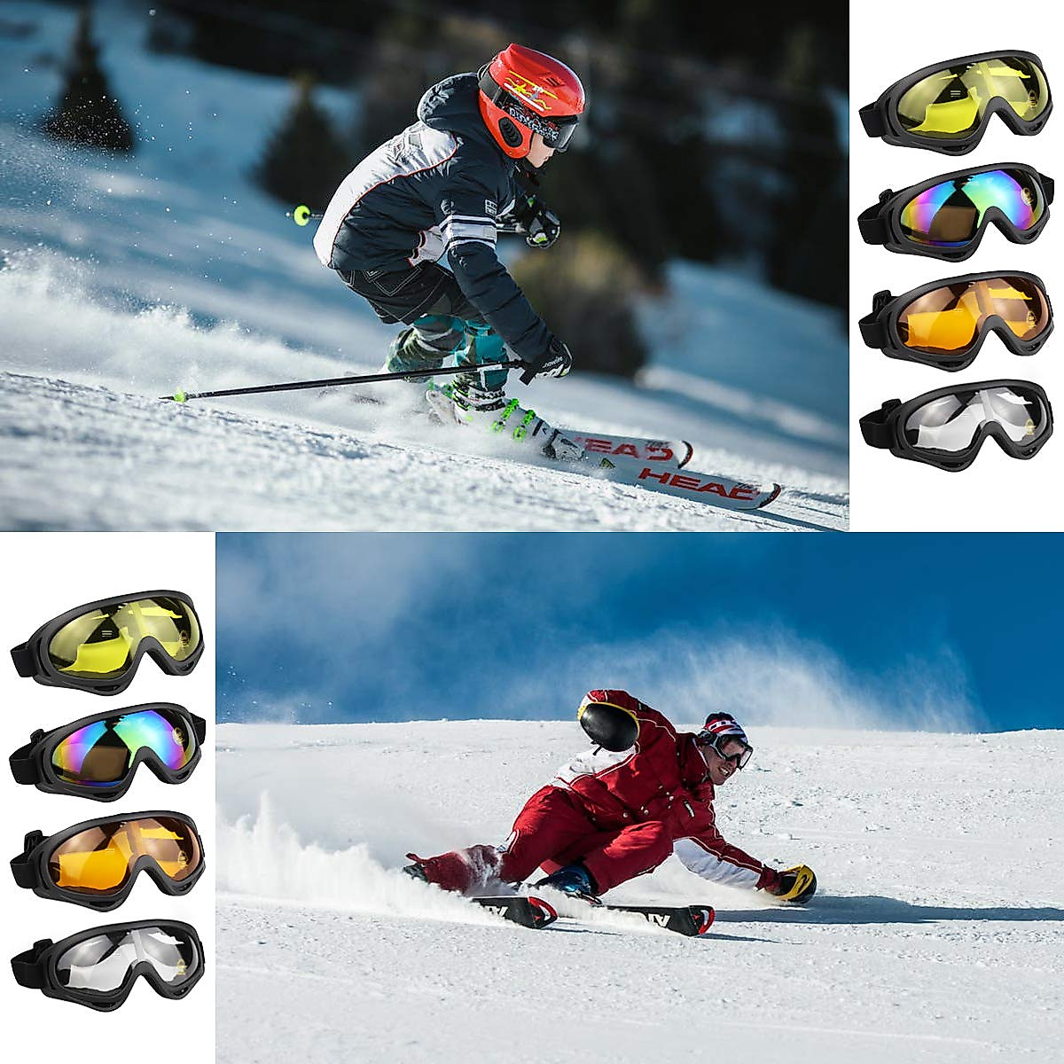 AOUTACC Ski Goggles Set, 4 Pack Skate Glasses with Windproof UV 400 and Dustproof Protection Goggles for CS Tactical Motorcycle Bicycle Snowboard (Yellow+Multicolor+Orange+Clear)