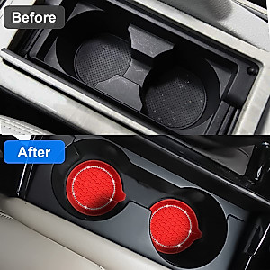 XINLIYA 4PCS Bling Car Cup Holder Coaster, Universal Crystal Rhinestone Anti-Slip Cup Holder Insert Coaster, Waterproof Round Shape Auto Drink Mat, Vehicle Interior Accessories for SUV Truck (Red)