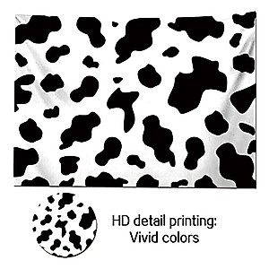 HQM 7x5FT Soft Fabric/Polyester Cow Party Photography Backdrops Black and White Cow Farm Animal Happy Birthday Photo Background Kid's Birthday Party Newborn Baby Shower Banner Props, 7x5ft(210X150CM）