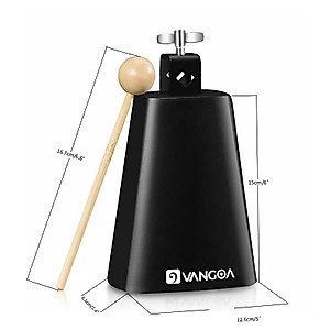 Vangoa 6 inch Metal Steel Cow Bells Noise Makers Hand Percussion Cowbell with Stick for Drum Set, Black