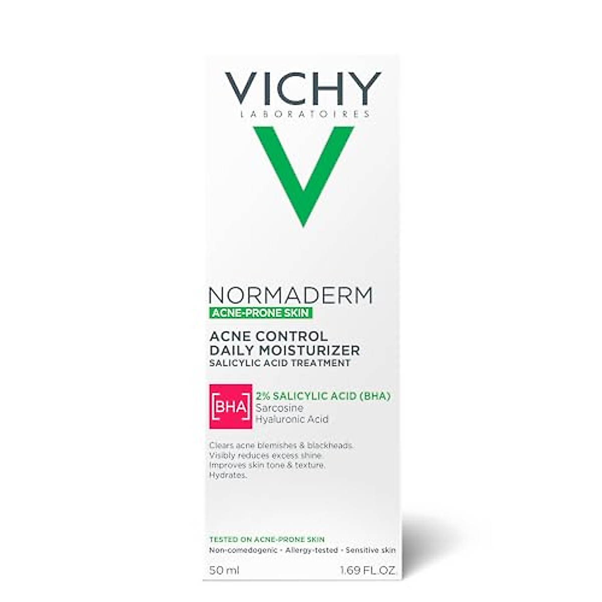 Vichy Normaderm Acne Control Daily Moisturizer, Acne Moisturizer For Face, 2% Salicylic Acid + Hyaluronic Acid + Vitamin C, Acne Treatment For Blackheads, Acne Blemishes & Enlarged Pores, Oil Free
