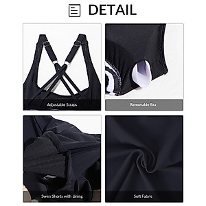 Yonique Tankini Swimsuits for Women Athletic Swim Tank Top with Boy Shorts Two Piece Tummy Control Bathing Suits Black&Stripe L