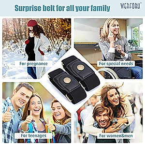 WERFORU Unisex 2 Pack Buckle Free Belt for Ladies Men 2 Loop No Buckle Stretch Belt for Jeans Pants, Black,Fits 2 loop distance : 3"-6”