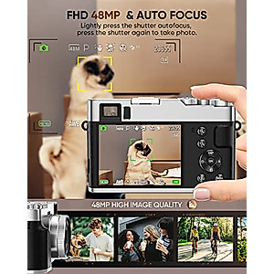 NEZINI 4K Digital Camera,Auto Focus 48MP Vlogging Camera for YouTube and Anti-Shake Video Camera with Viewfinder Flash & Dial,16X Zoom Travel Portable Digital Camera with 32GB Card,2 Batteries (Black)